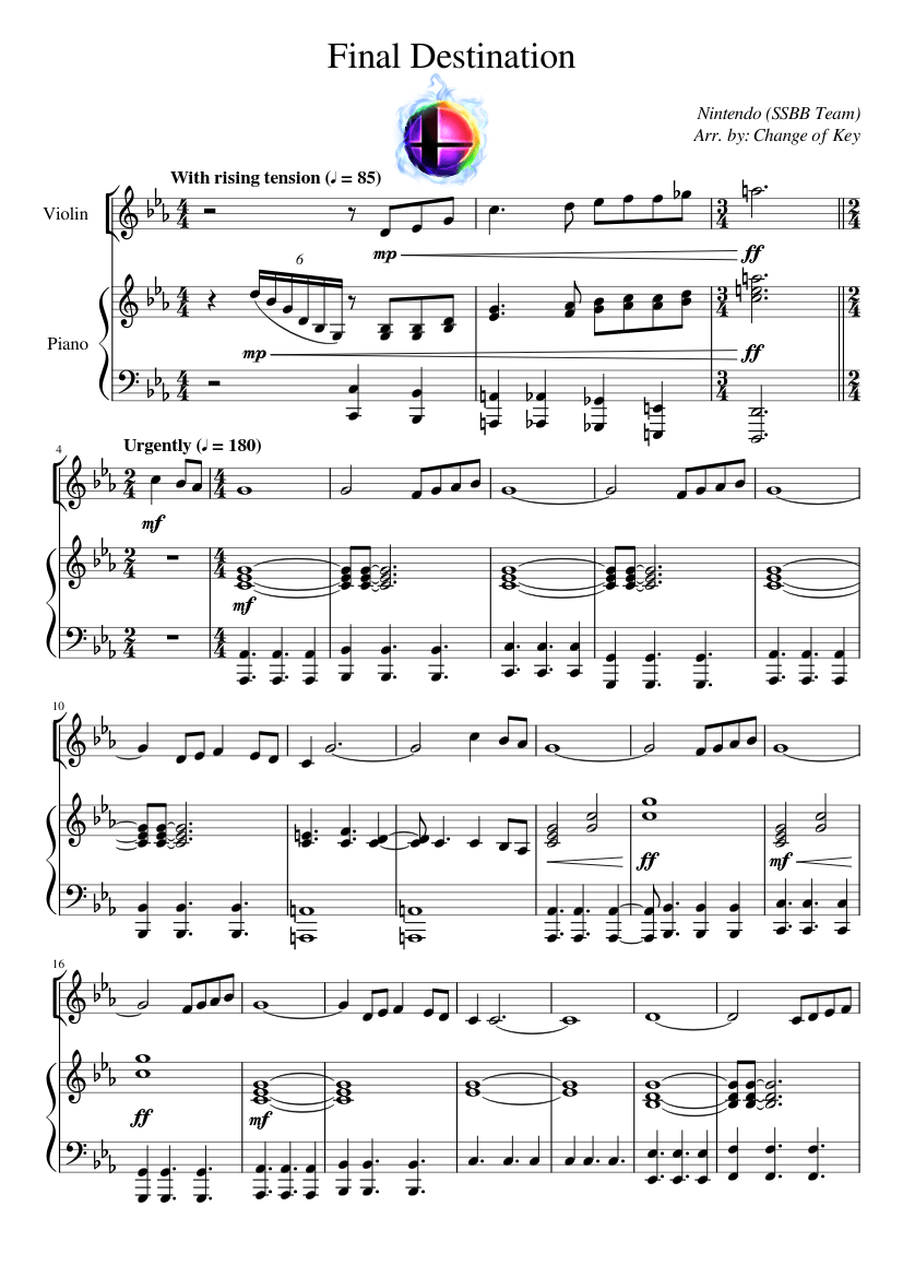 SSBB - Final Destination (for violin and piano) Sheet music for Piano ...