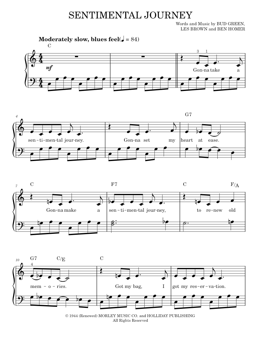 Play Official version of Sentimental journey Sheet Music by Doris Day ...