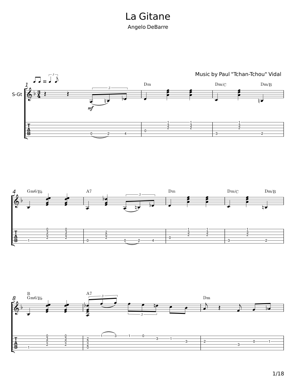 La Gitane - Angelo Debarre Sheet Music and Tab with Chords for Guitar ...