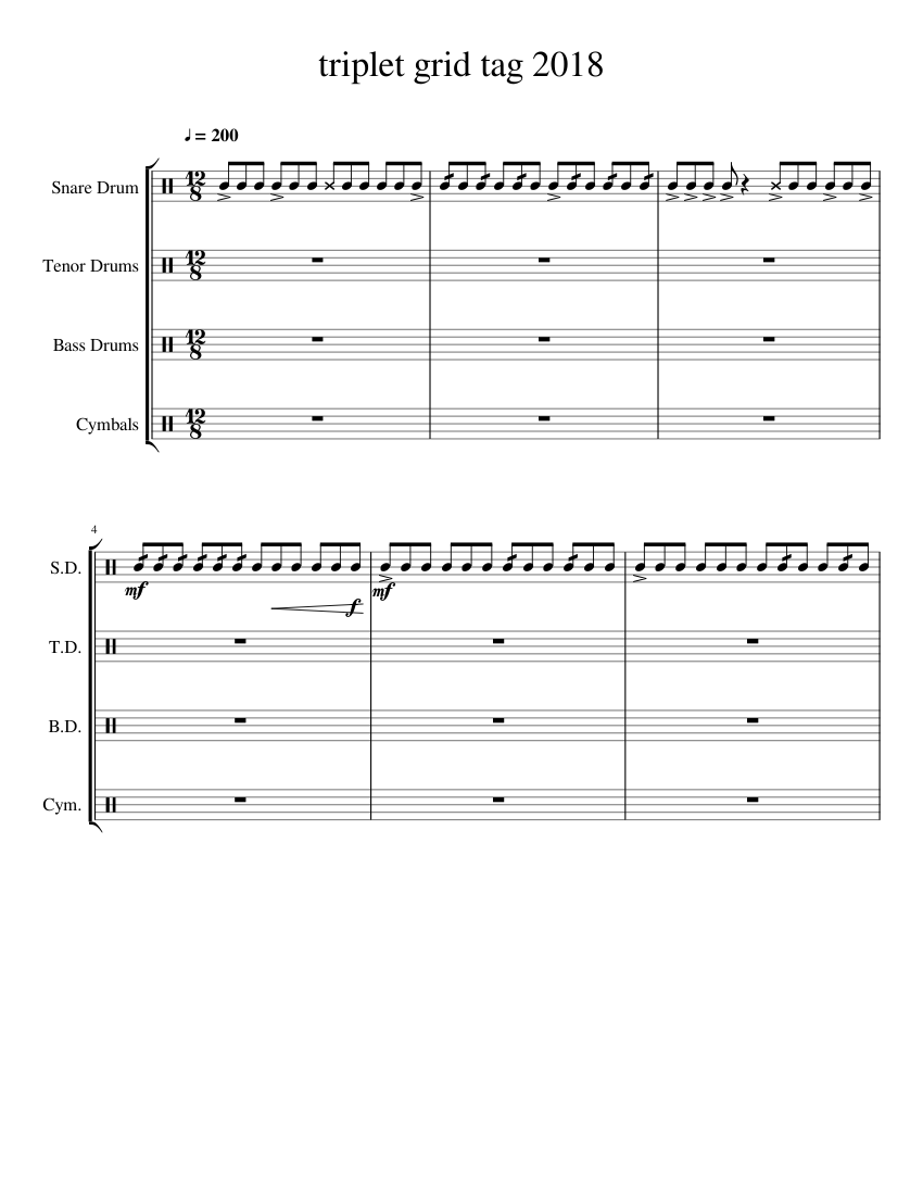 2018 triplet grid tag Sheet music for Snare drum, Crash, Tenor drum ...