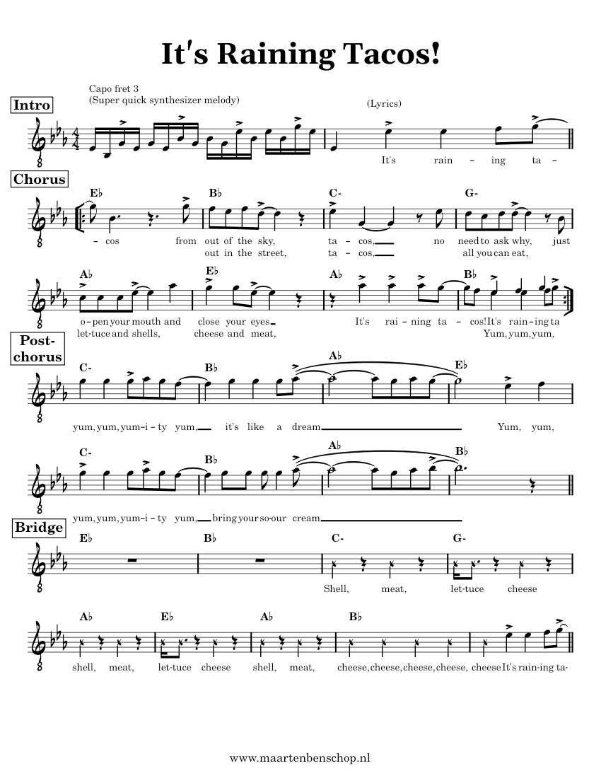 It's Raining Tacos – Parry Gripp Sheet Music with Chords for Guitar (Solo) | MuseScore.com