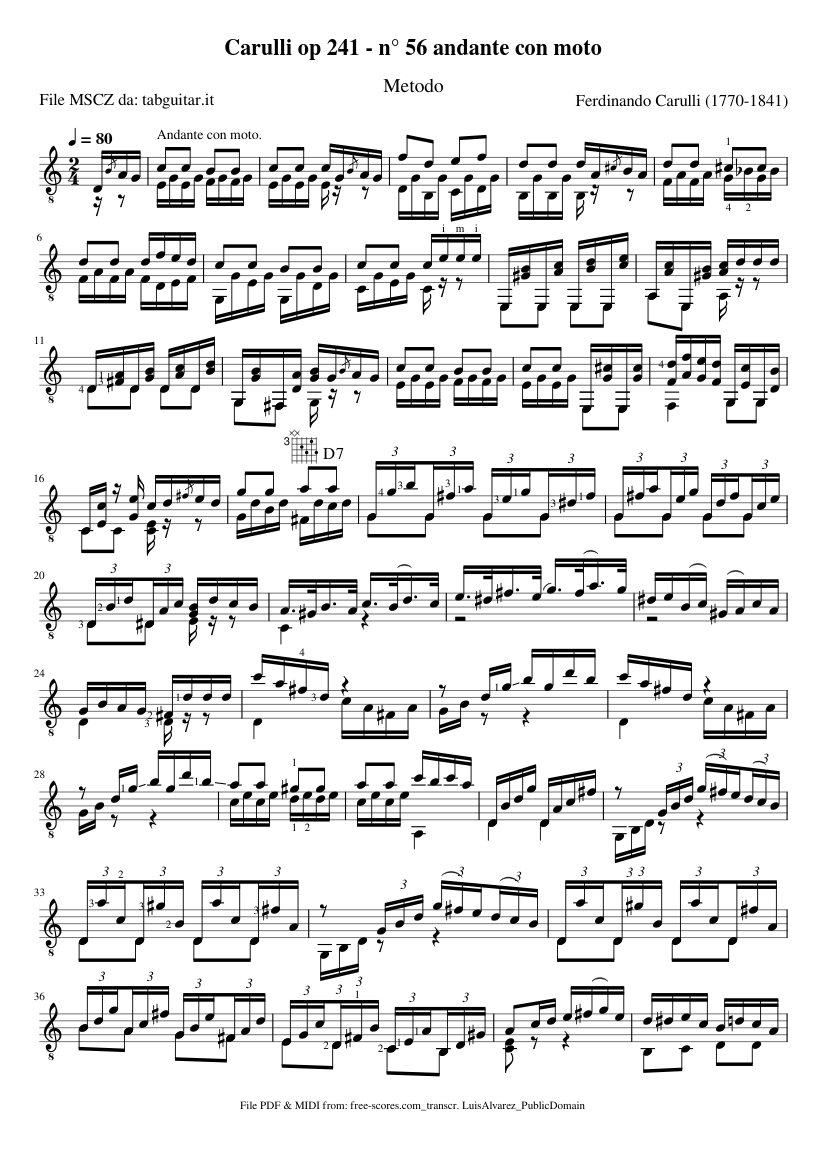 Carulli op 241 - n° 56 andante con moto Sheet music for Guitar (Solo) | Musescore.com