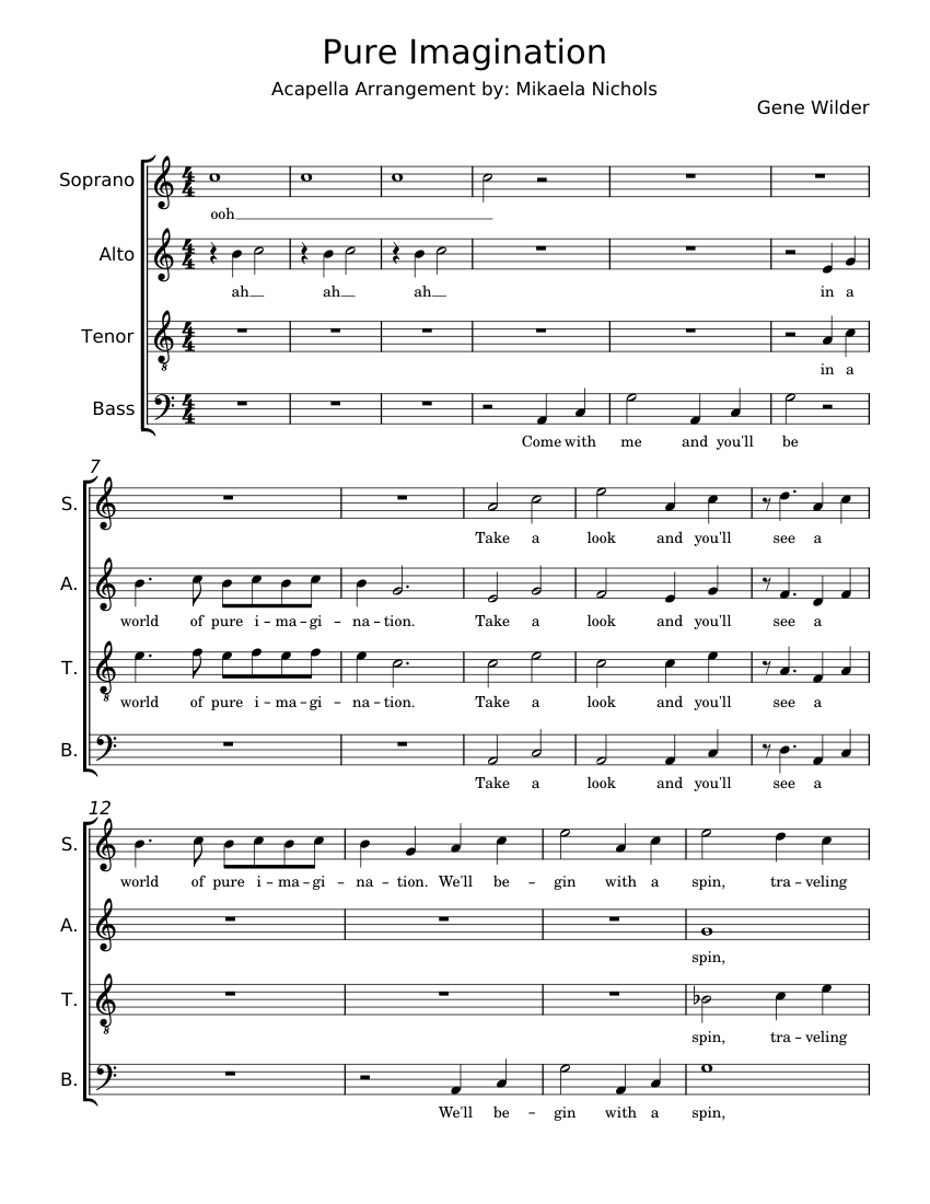 Pure Imagination - Gene Wilder Sheet music for Vocals (Choral ...