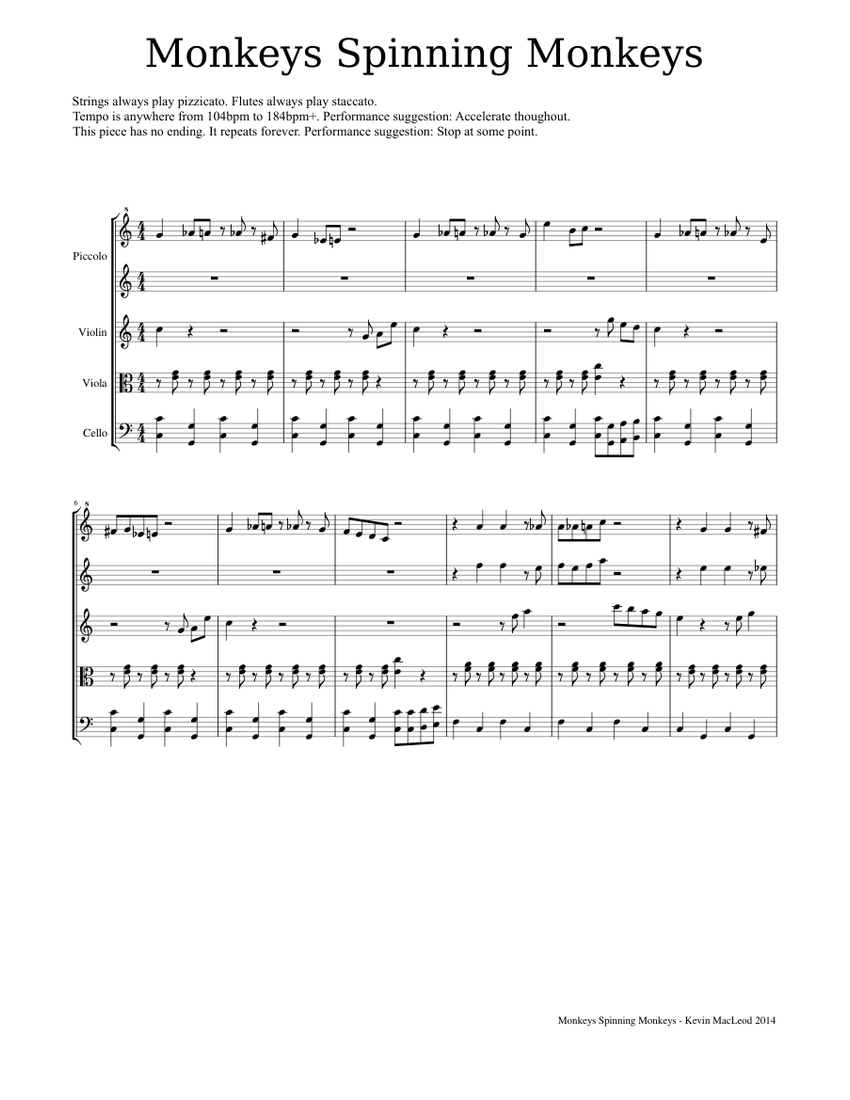 Monkeys Spinning Monkeys Sheet music for Flute, Violin, Viola, Cello ...