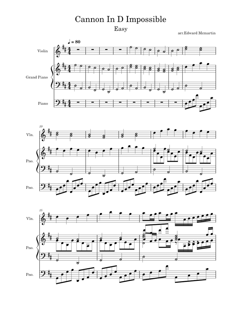 Cannon In D Easy Sheet music for Piano, Violin (Mixed Trio) | Musescore.com