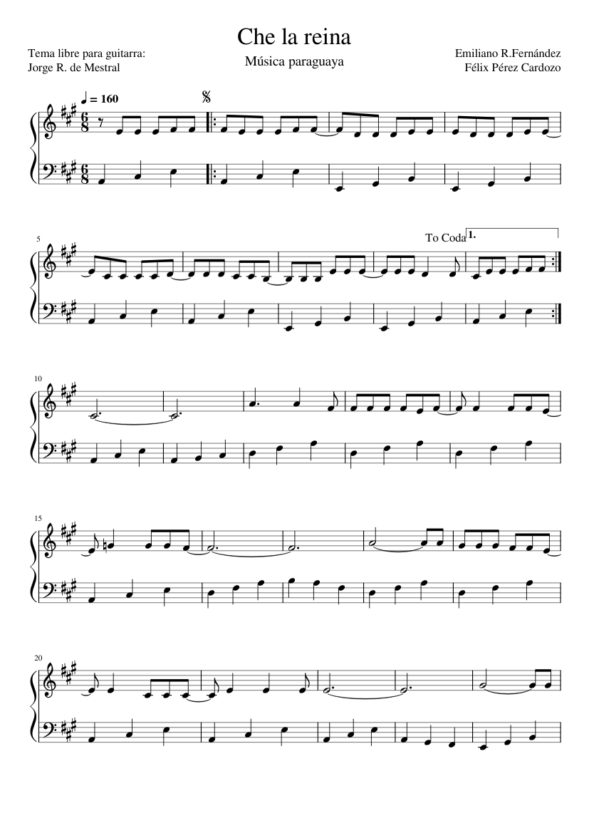 Che la reina Emiliano R.Fernández Félix Pérez Cardozo Sheet music for ...