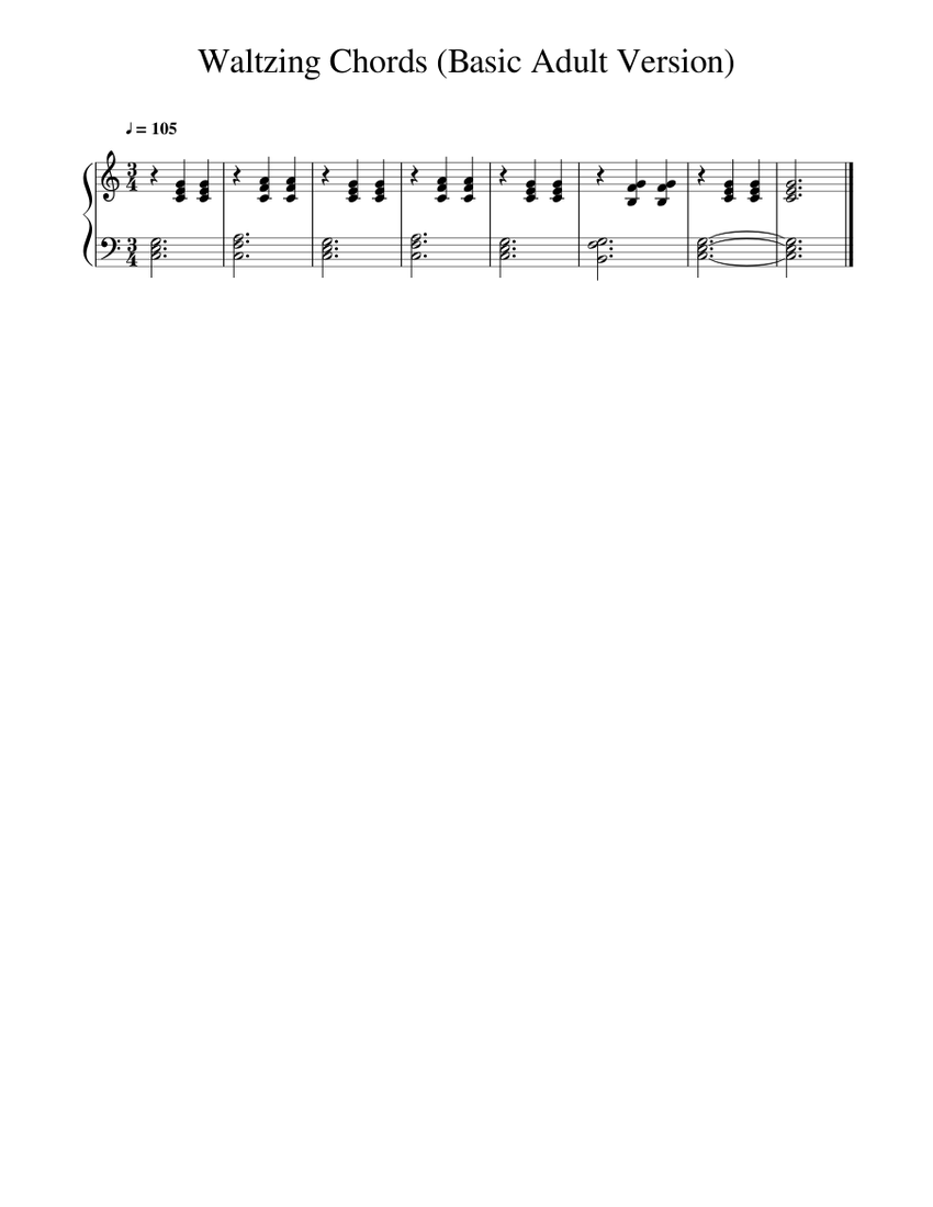 Waltzing Chords (Basic Adult Version) Sheet music for Piano (Solo) Easy ...