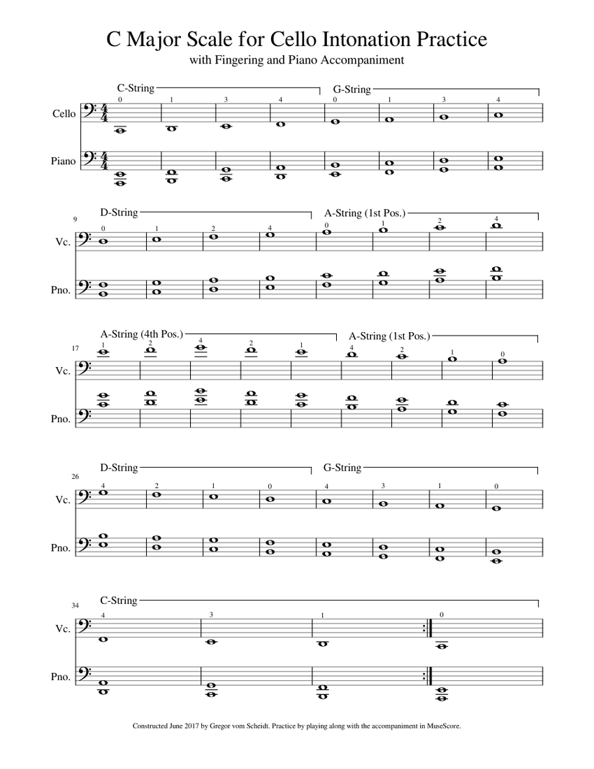 Accompanied C Major Scale for Cello Sheet music for Piano, Cello (Solo ...