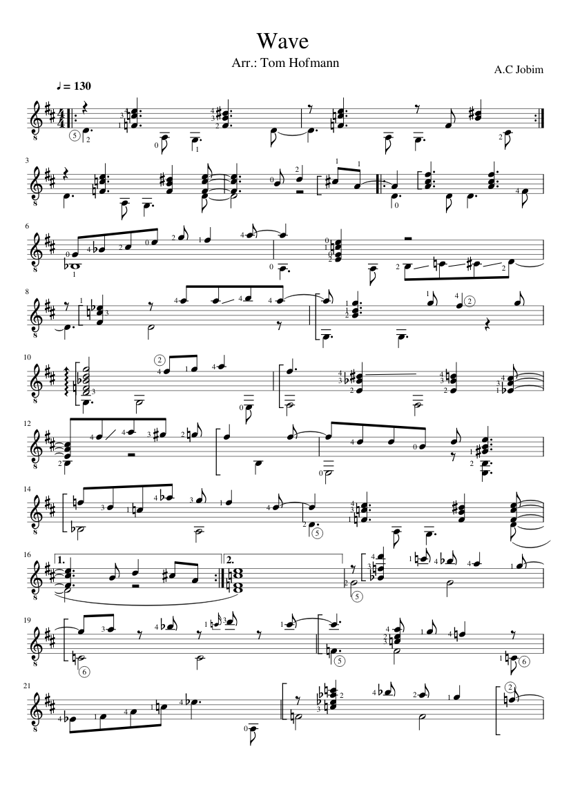 Wave - Fingerstyle Arrangement Sheet Music for Guitar (Solo ...