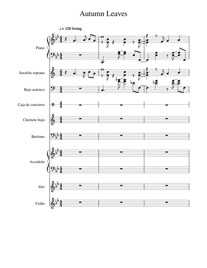 Autumn Leaves Sheet music for Piano, Alto, Accordion, Baritone & more ...