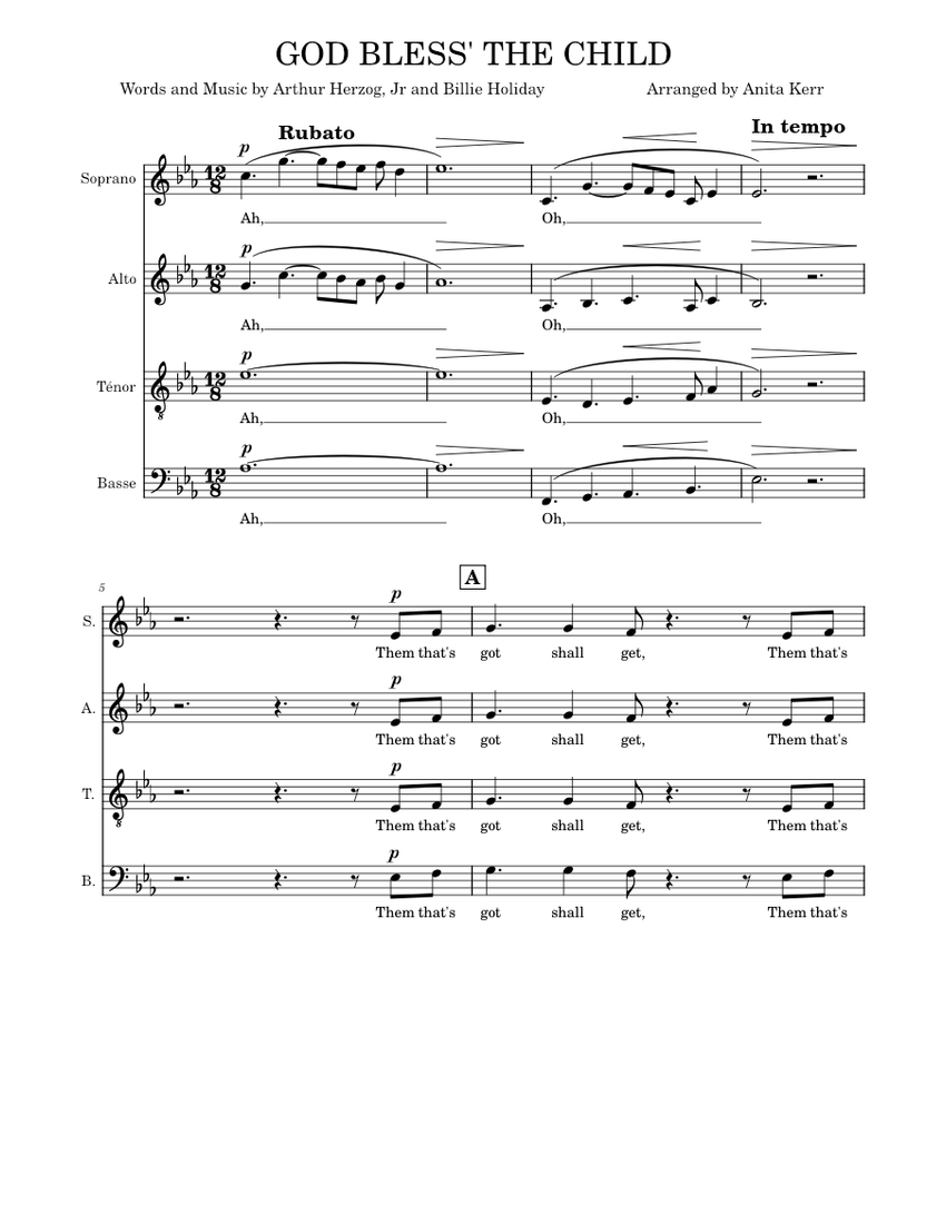 God Bless the Child – Billie Holiday & Arthur Herzog Jr. Sheet music ...