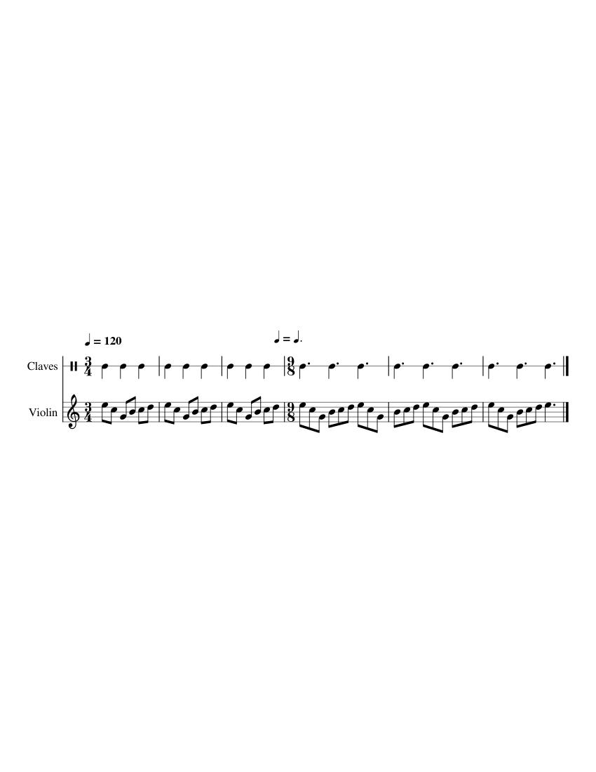 Metric Modulation: Quarter Note Sheet music for Violin, Claves (Mixed ...