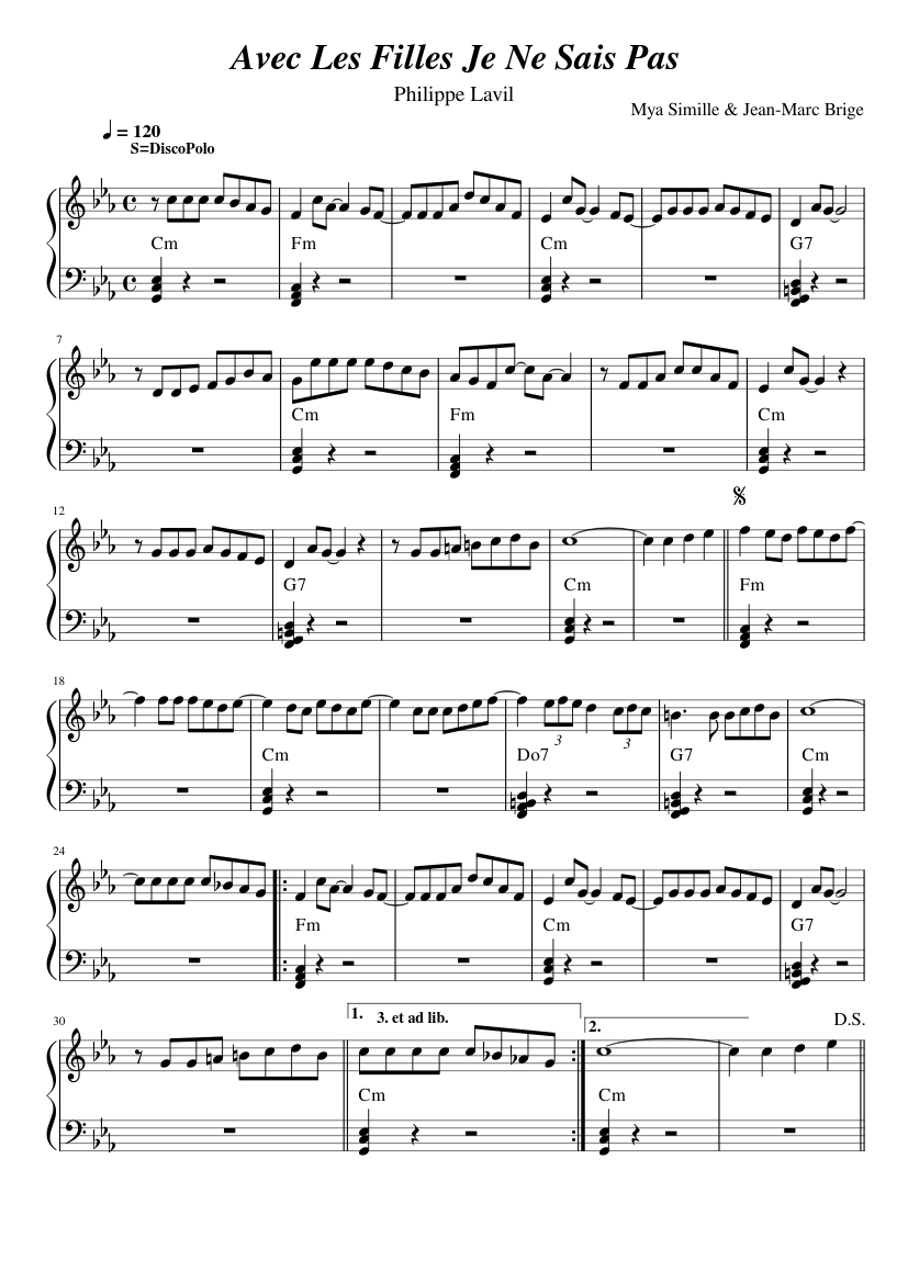 Avec Les Filles Je Ne Sais Pas Sheet music for Piano (Solo) Easy | Musescore.com