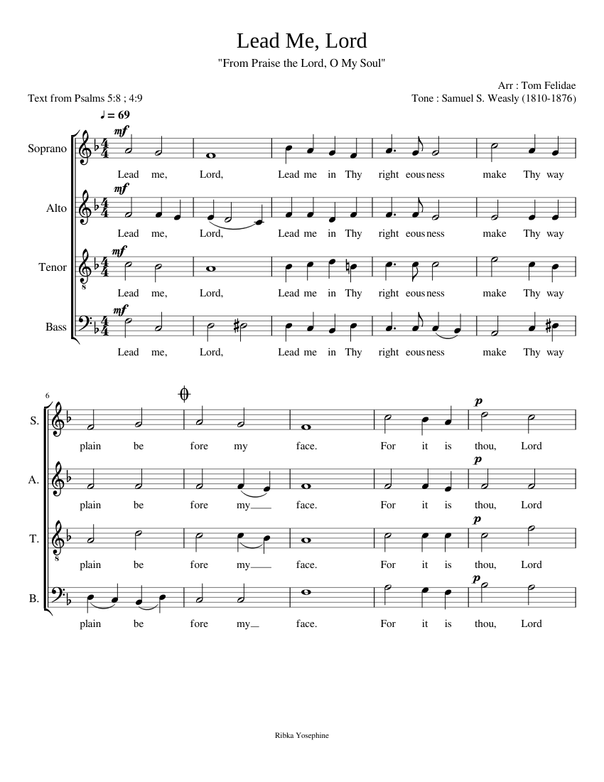 Project 14 Lead Me, Lord Sheet music for Soprano, Alto, Tenor, Bass ...