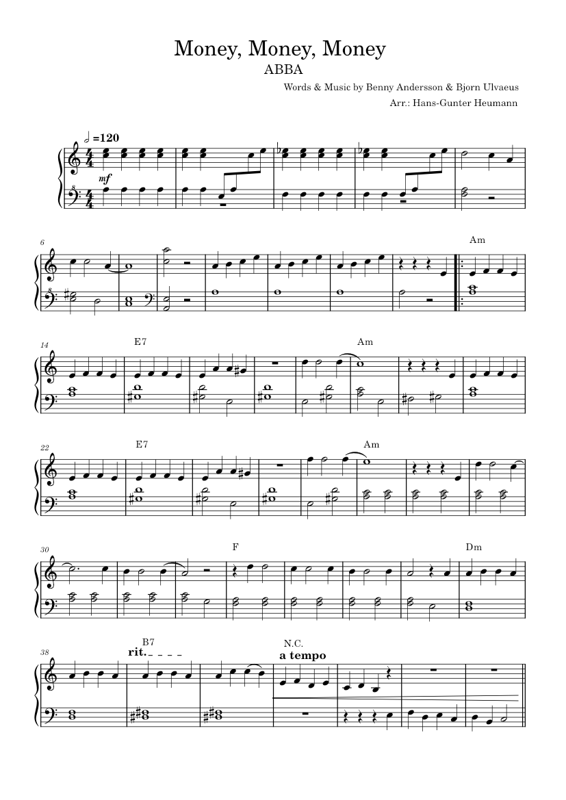 Money, Money, Money – ABBA Sheet Music with Chords for Piano (Solo ...