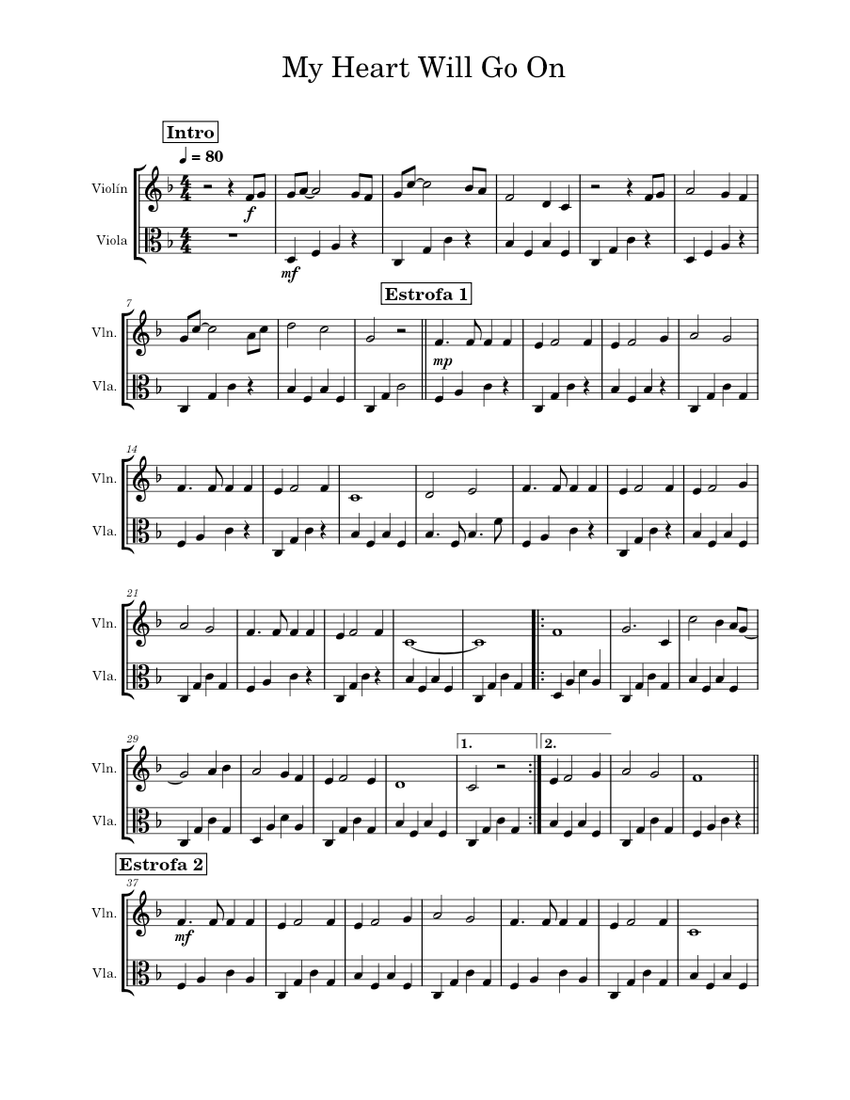 My Heart Will Go On – TITANIC Sheet music for Violin, Viola (String ...