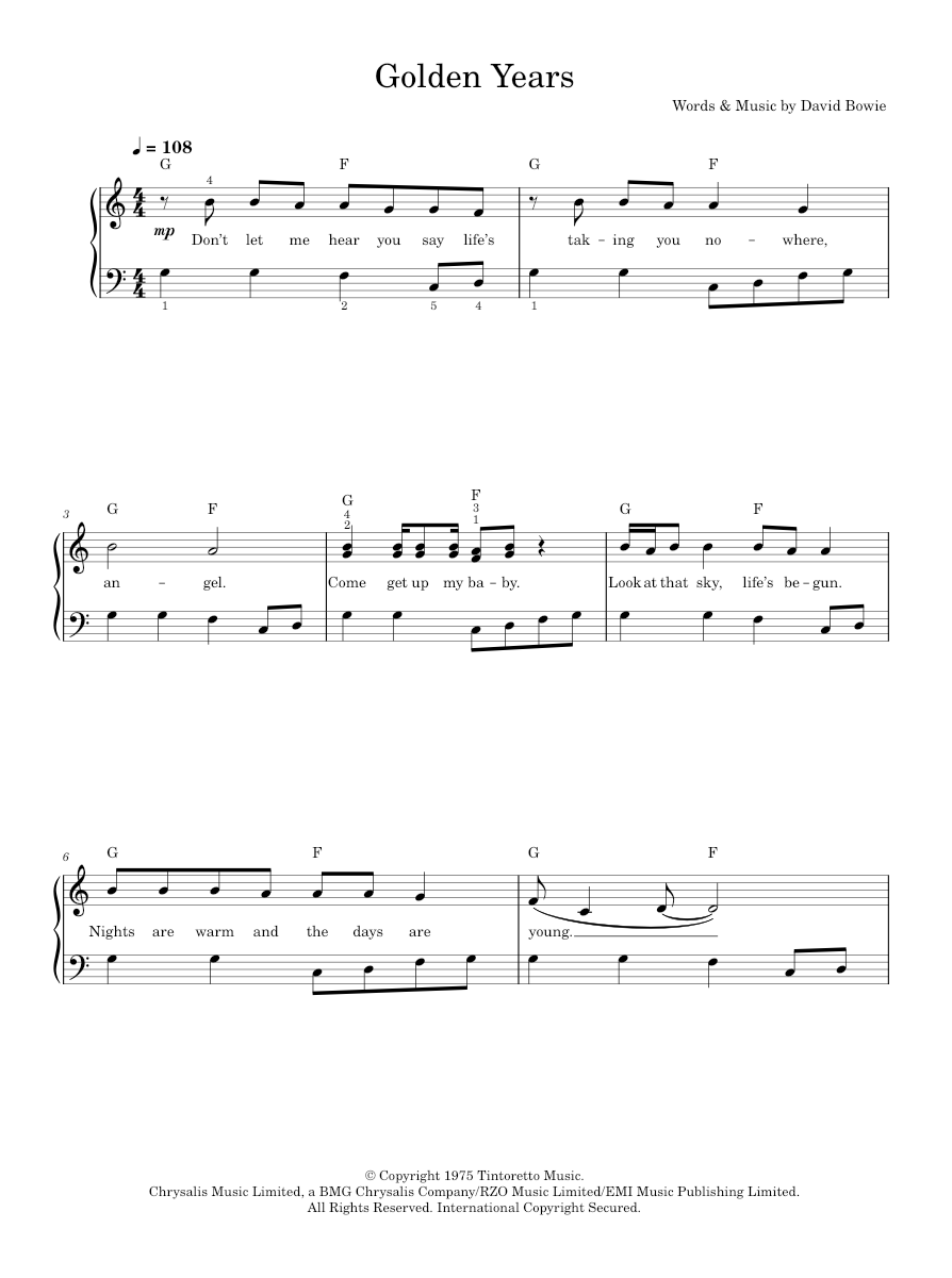 Play Official version of Golden years sheet music by David Bowie for ...