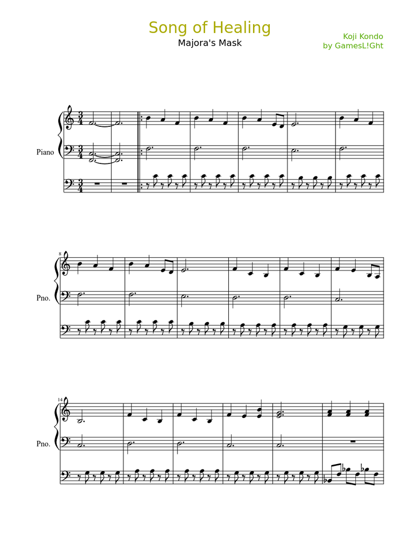 Song of Healing (Majora's Mask) Sheet music for Piano (Solo ...