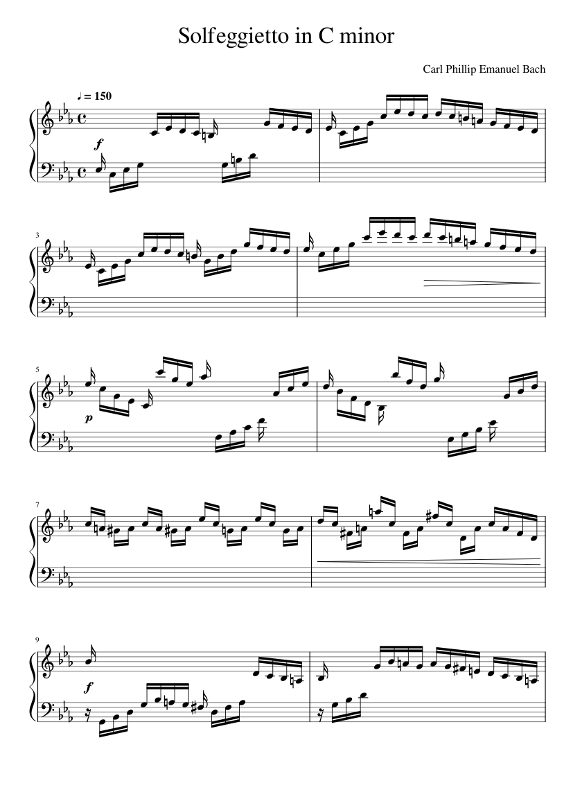 Solfeggietto in C minor - C.P.E. Bach Sheet Music for Piano (Solo ...