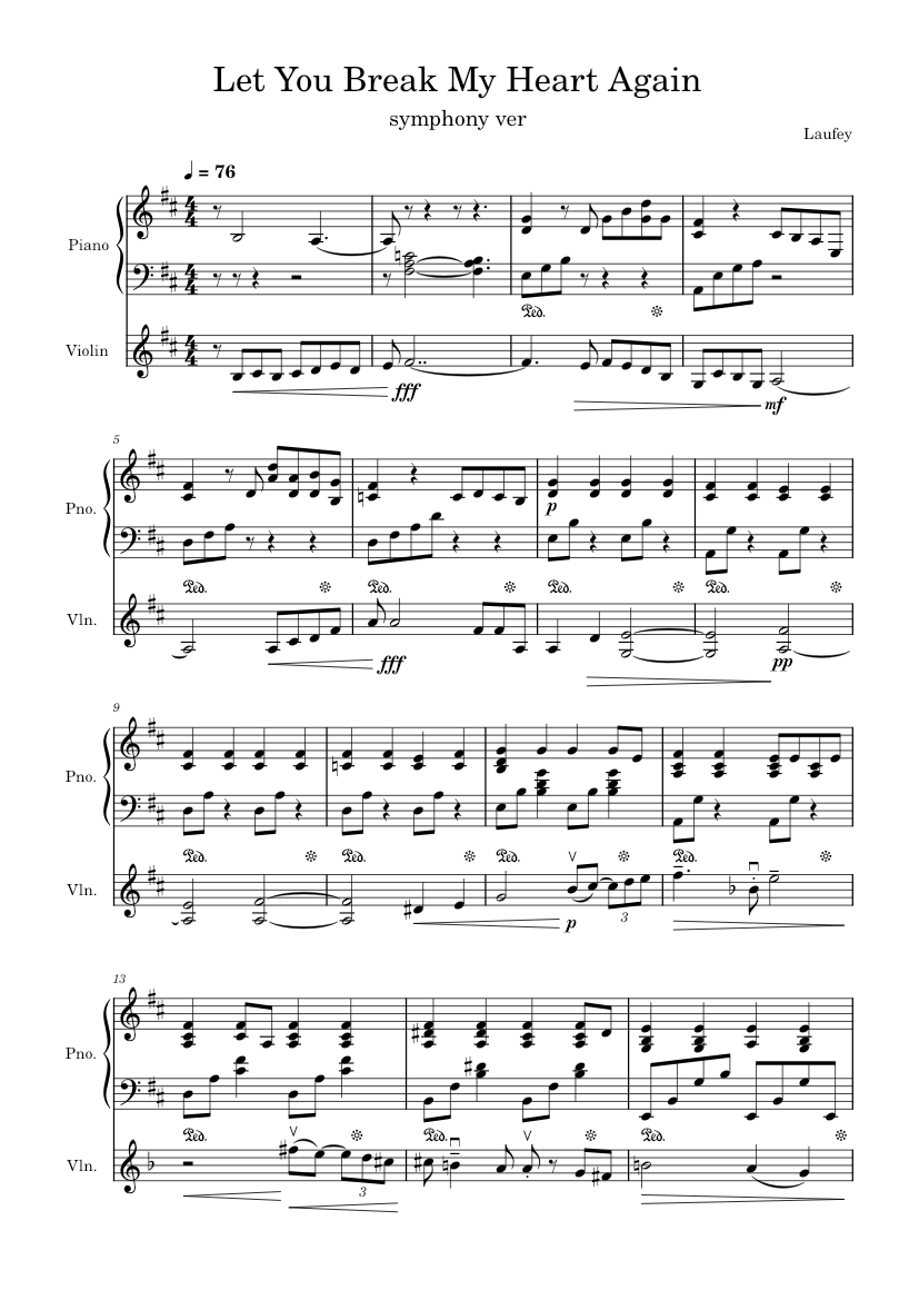Let You Break My Heart Again – Laufey Sheet music for Piano, Violin (Mixed Duet) | Musescore.com