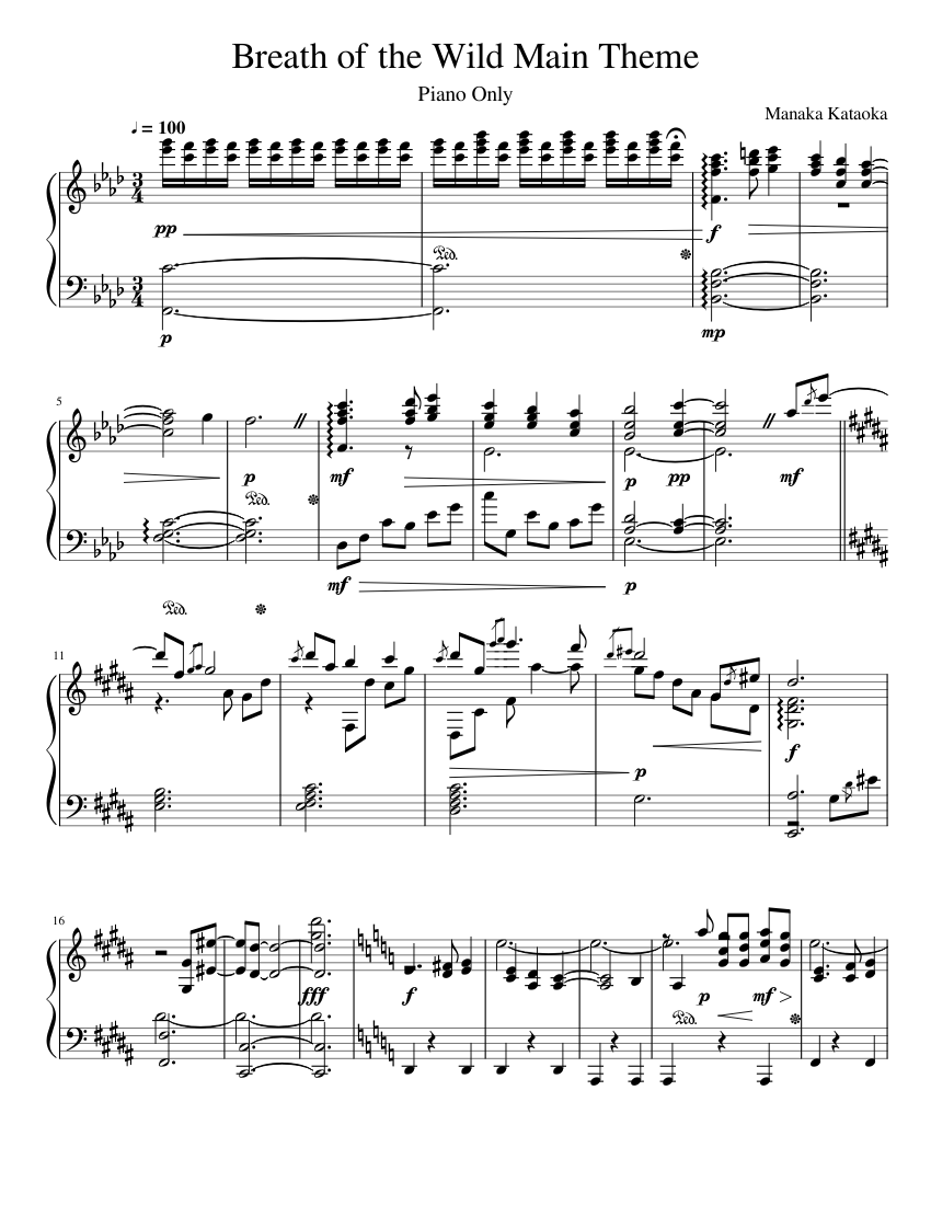 Breath Of The Wild (Main Theme - Piano) Sheet music for Piano (Solo) | Musescore.com