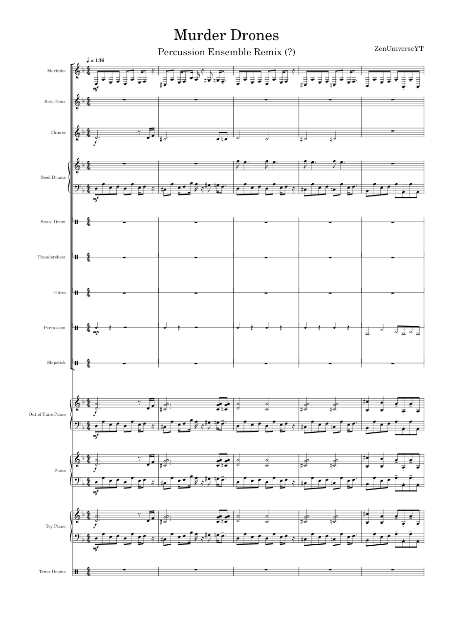 Murder Drones – AJ DiSpirito Sheet Music for Piano, Drum group, Marimba, Tom tom & more ...