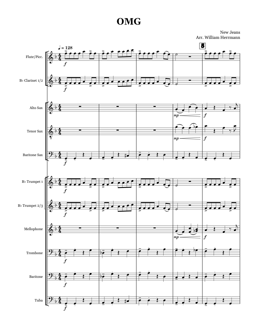 OMG – NewJeans Sheet Music for Trombone, Tuba, Flute, Saxophone alto ...