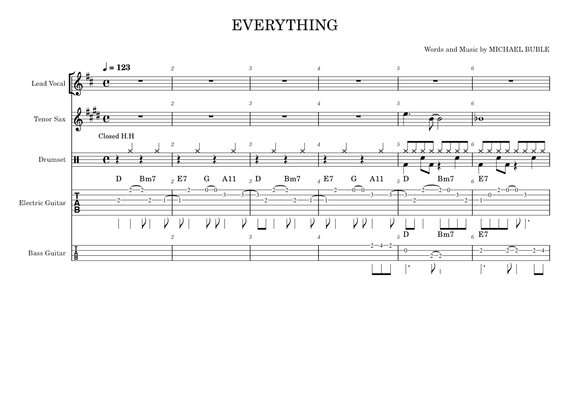 Everything – Michael Bublé Sheet music for Flute, Saxophone tenor, Guitar, Bass guitar & more ...
