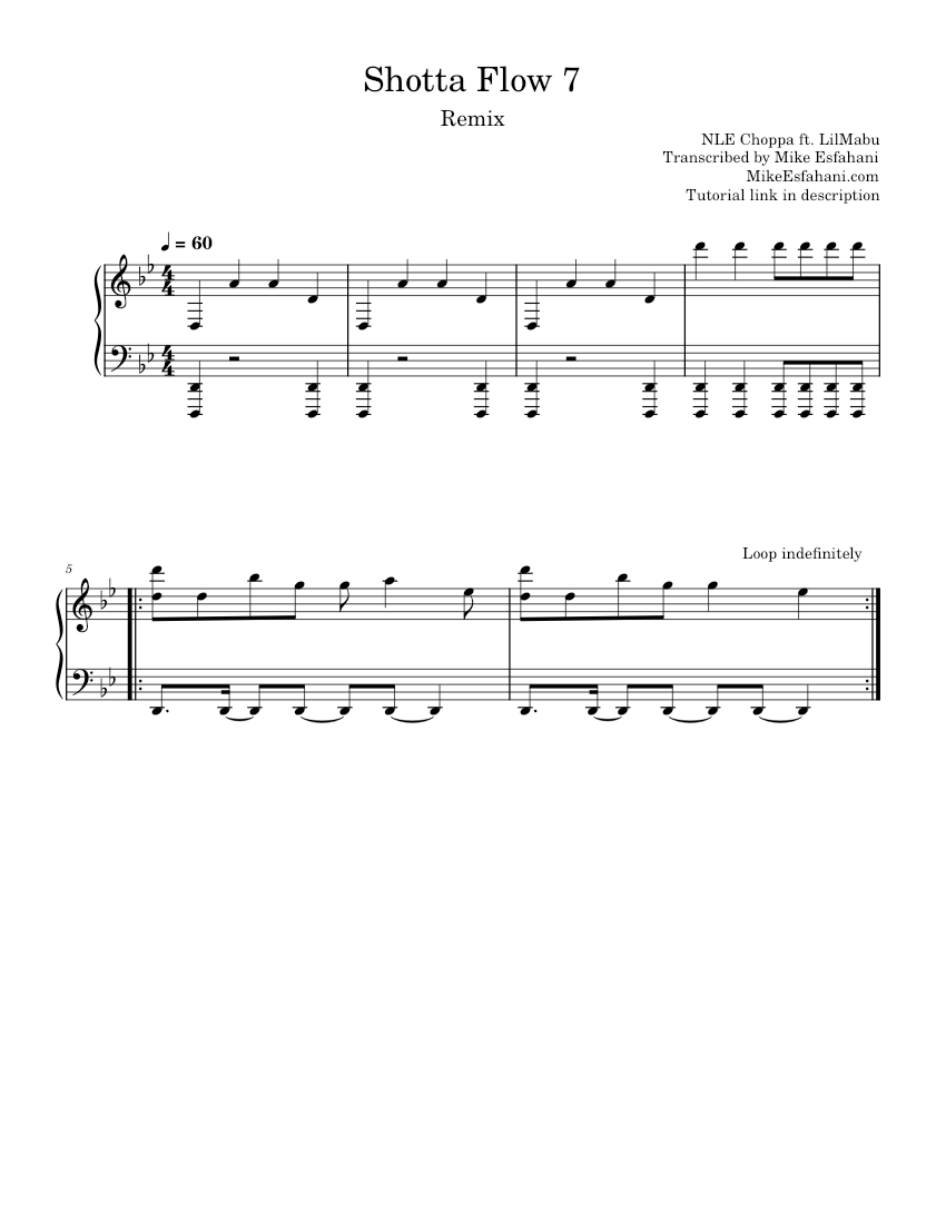 NLE Choppa - "Shotta Flow 7" (ft. LilMabu) Sheet Music for Piano (Solo ...