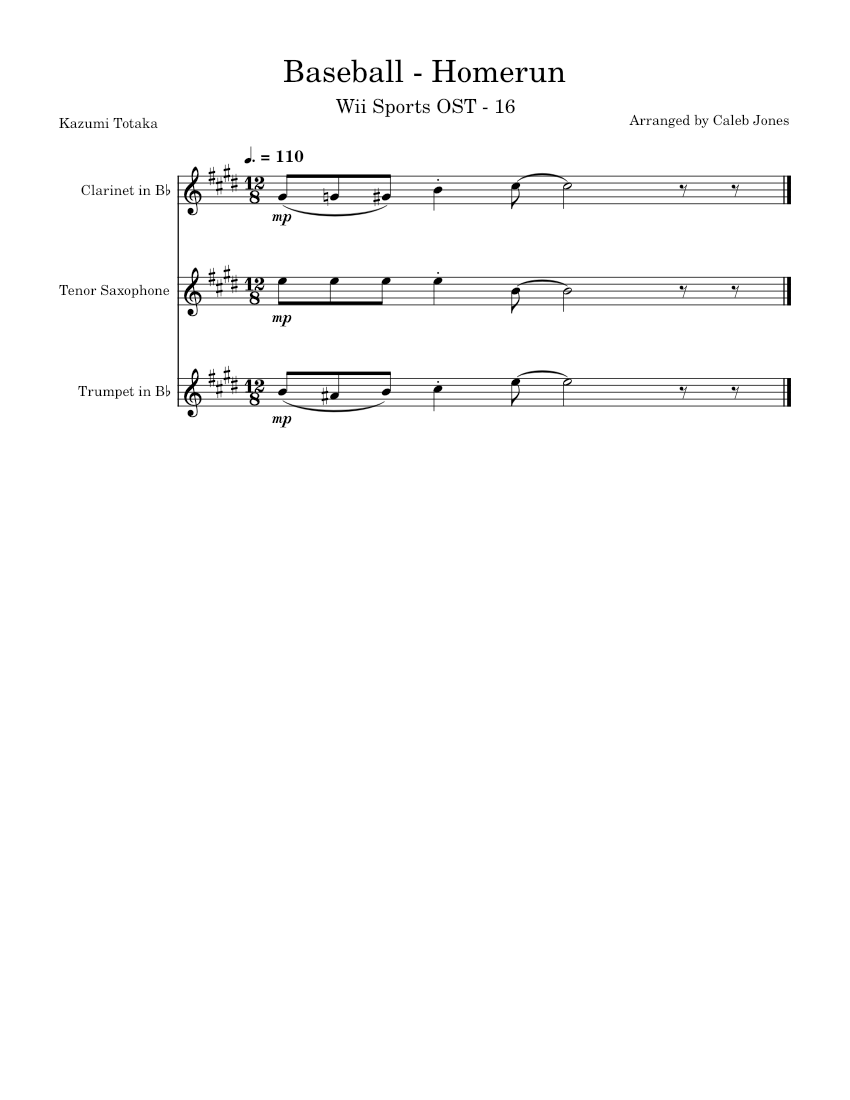 Baseball - Homerun – Kazumi Totaka - Clarinet, Tenor Sax, Trumpet Sheet ...