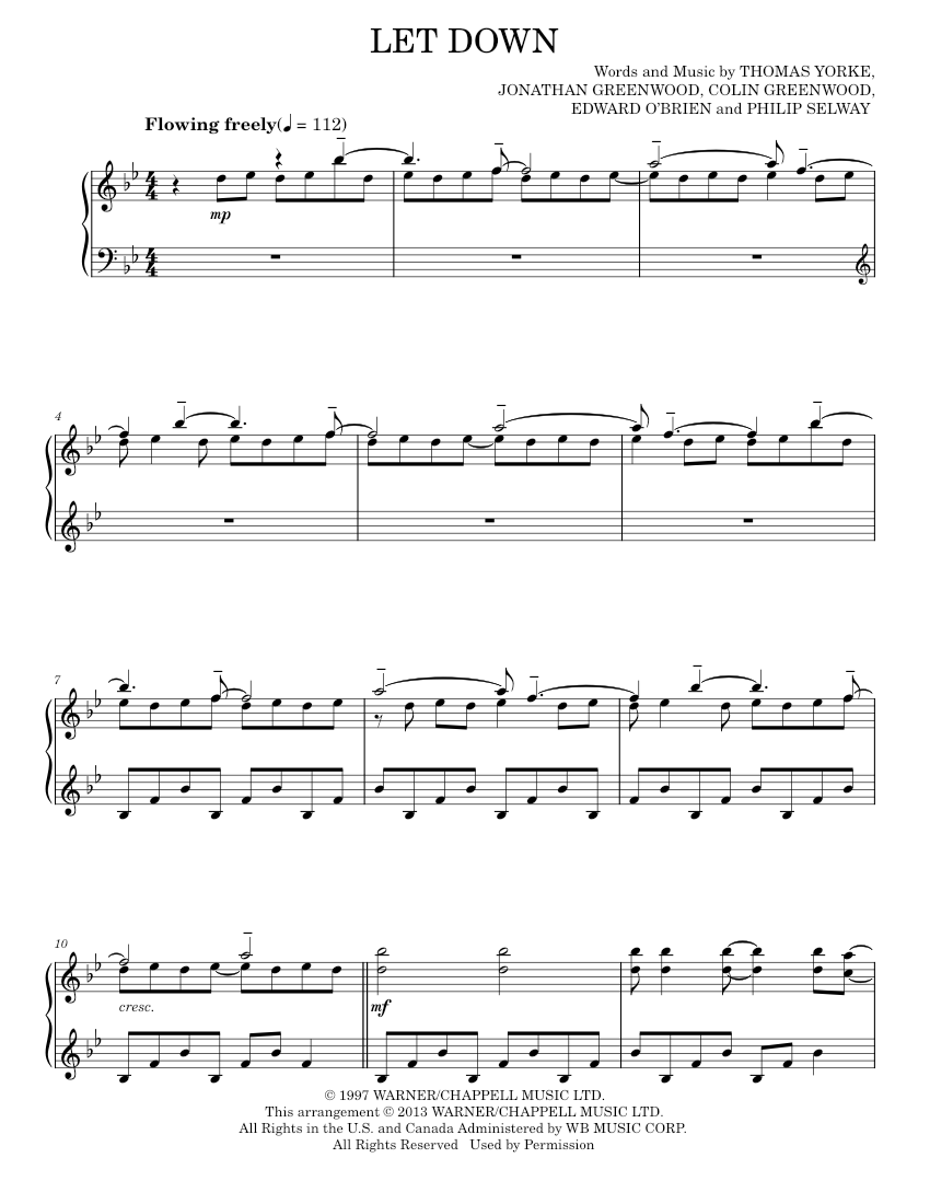 Play Official version of Let down Sheet Music by Radiohead for Piano | MuseScore.com