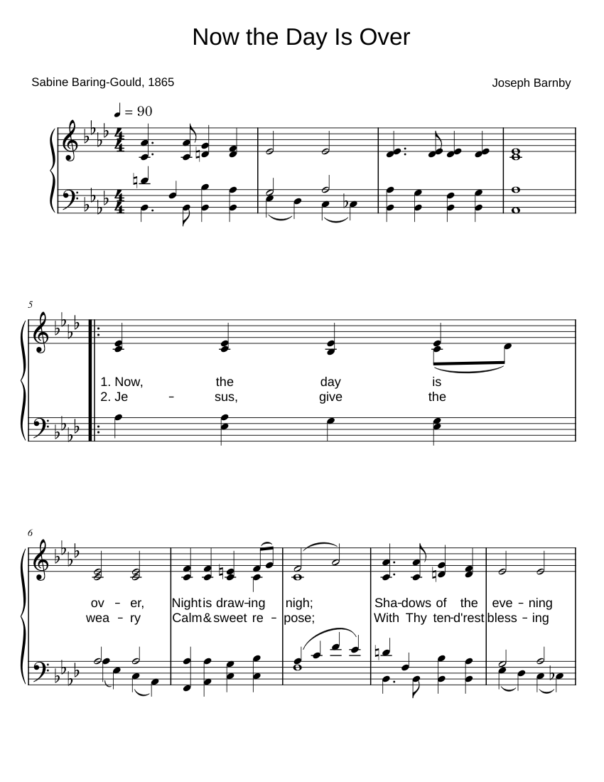 Now the Day Is Over Sheet Music for Piano (Solo) Easy | MuseScore.com