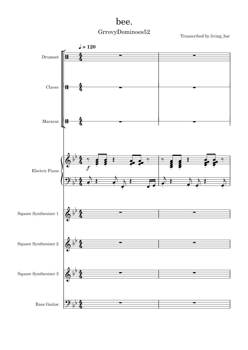 bee. - GroovyDominoes52 Sheet Music for Piano, Bass guitar, Drum group ...