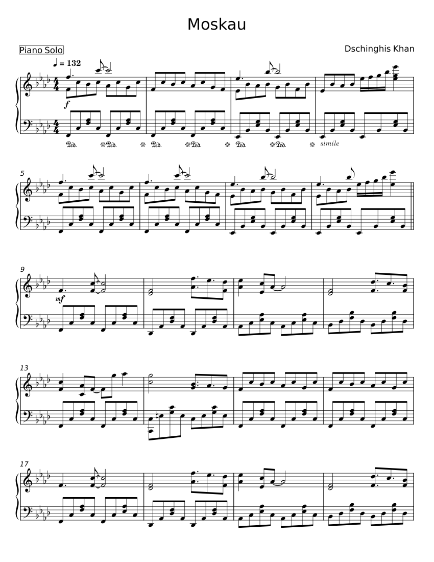 Moskau - Dschinghis Khan Sheet Music for Piano (Solo) | MuseScore.com