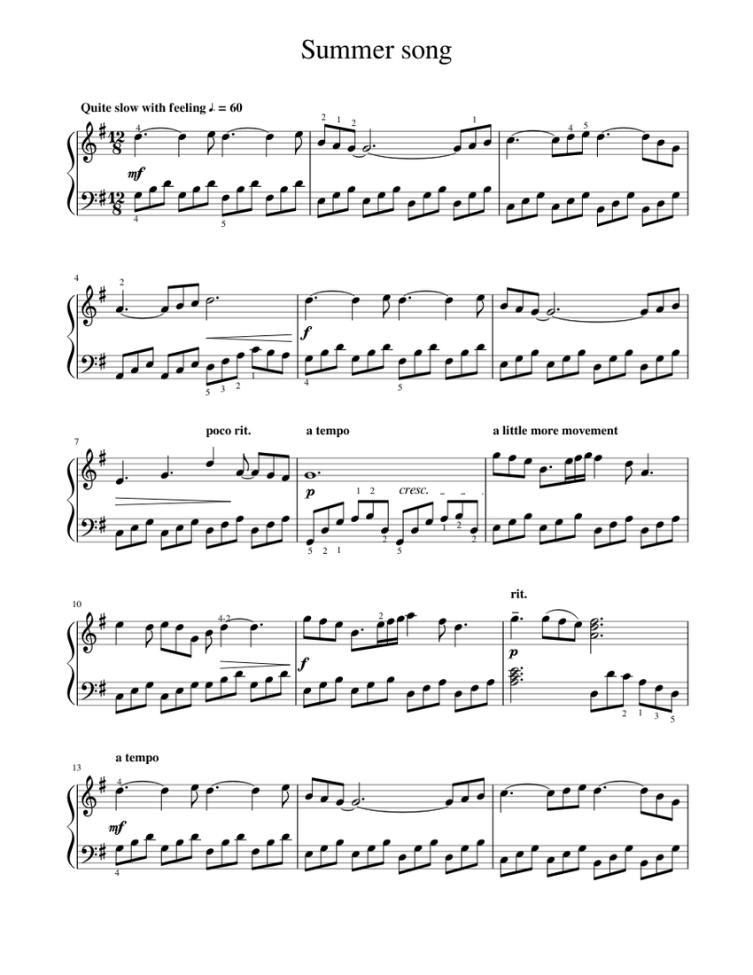 Summer song Sheet music for Piano (Solo) Easy | Musescore.com