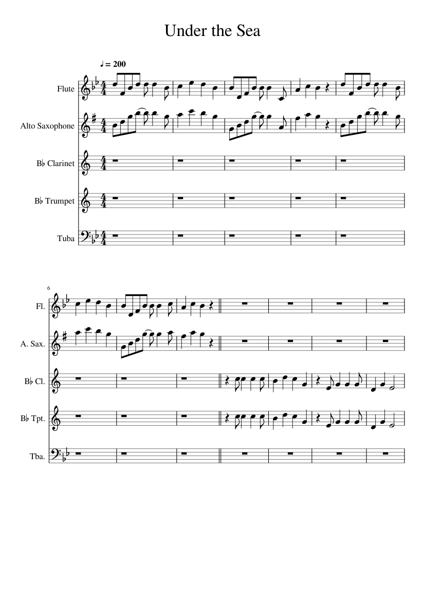 Under The Sea Sheet Music for Tuba, Flute, Clarinet other, Trumpet ...