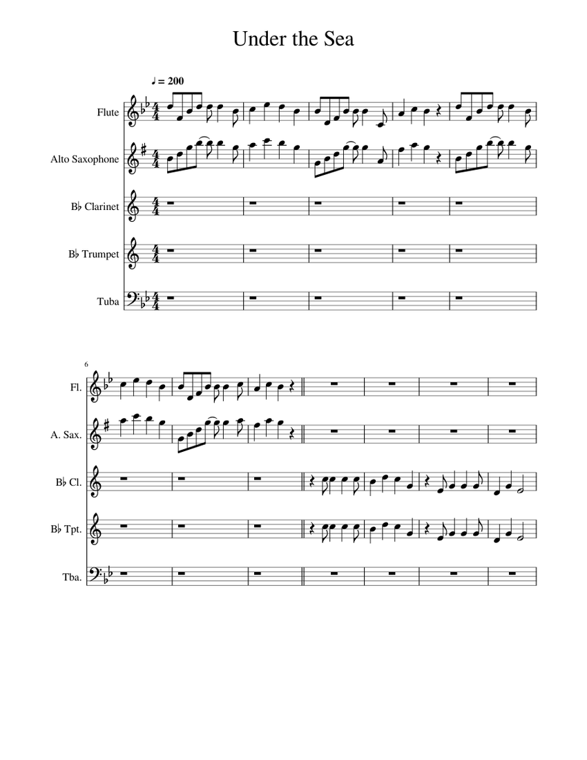 Under The Sea Sheet music for Tuba, Flute, Clarinet other, Trumpet ...