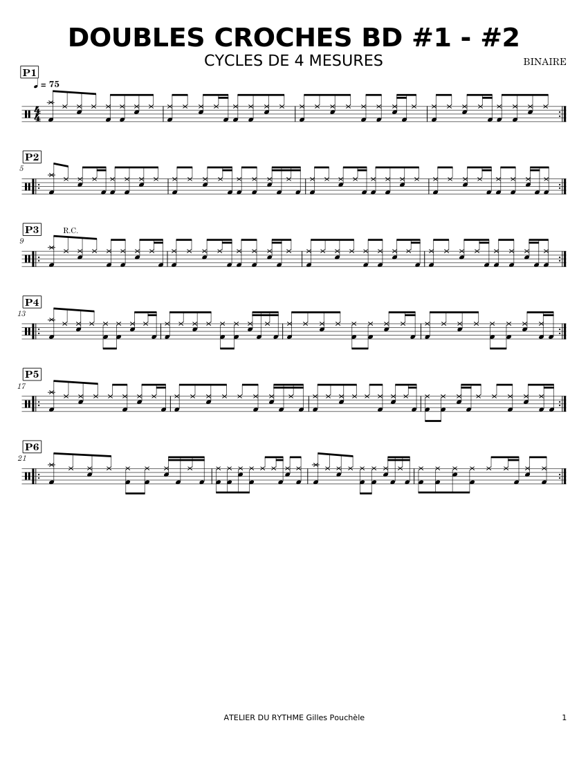 TRAINING DOUBLE CROCHE BASSDRUM #1-#2 Sheet music for Drum group (Solo ...