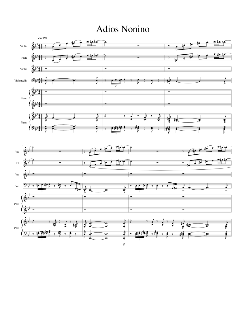 Adiós nonino - Astor Piazzolla Sheet Music for Piano, Flute, Violin ...