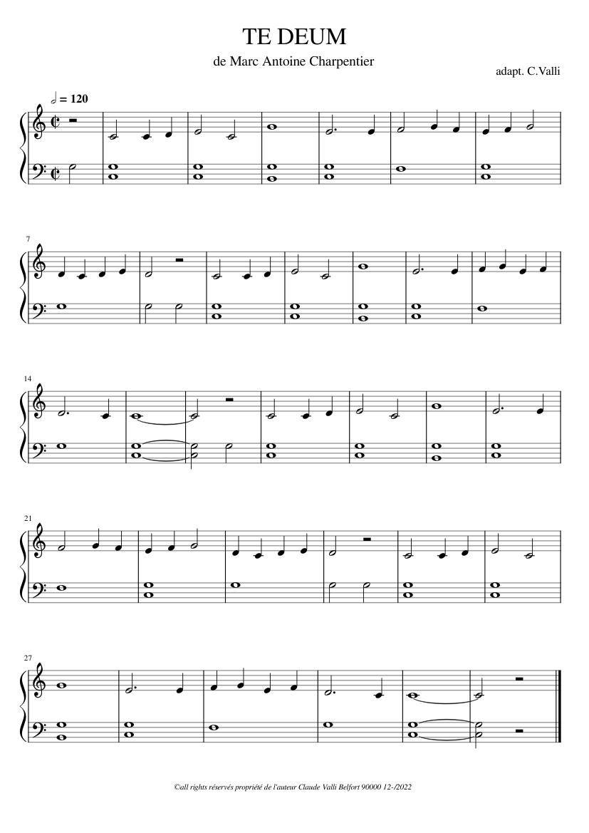 TE DEUM MG EN DO Sheet music for Piano (Solo) Easy | Musescore.com