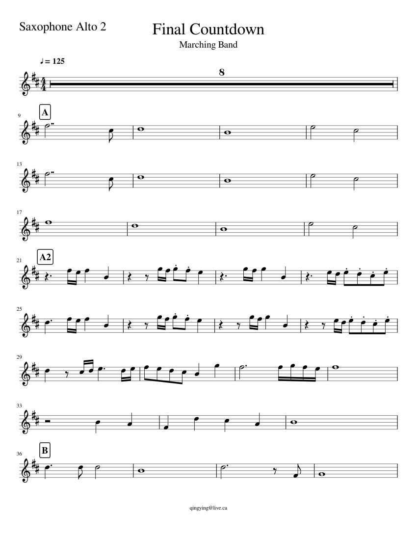 Final Countdown - Saxophone alto 2 Sheet music for Saxophone alto (Solo ...