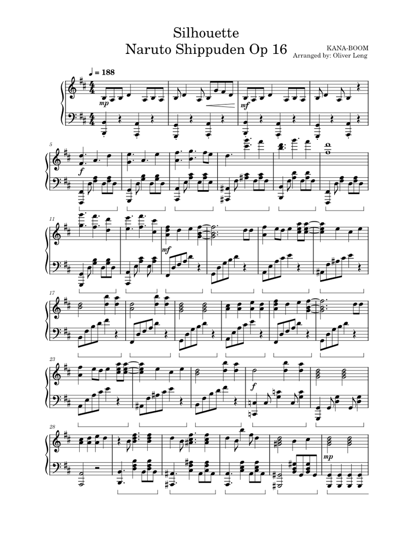 Silhouette- Naruto Shippuden Op16 Sheet music for Piano (Solo ...