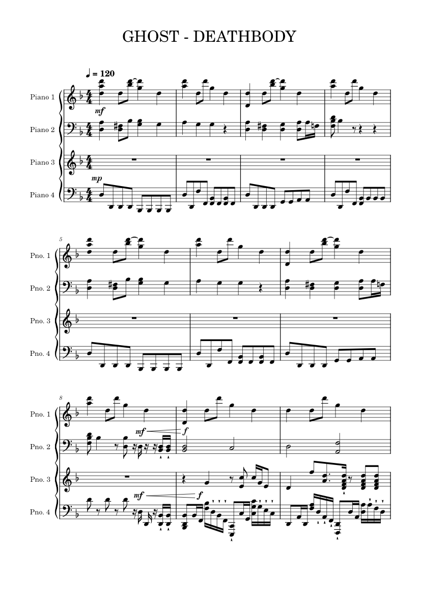 GHOST - DEATHBODY Piano Ver. Sheet Music for Piano (Mixed Quartet ...