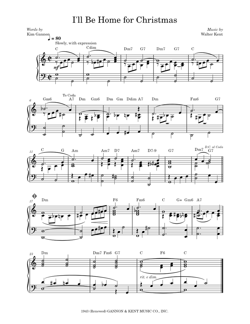 I'll be Home for Christmas – Walter Kent Sheet music for Piano (Solo ...