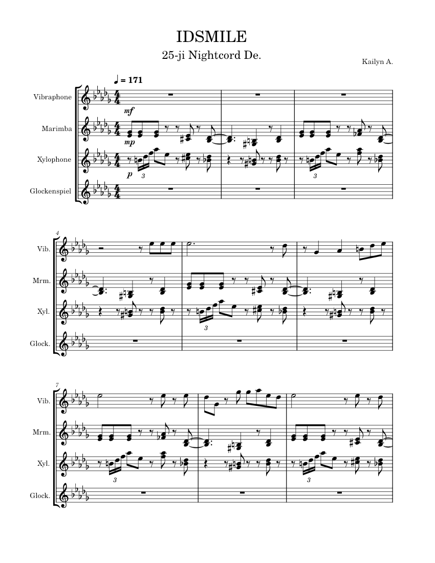 IDSMILE – 25-ji Nightcord De. Sheet music for Vibraphone, Glockenspiel, Marimba, Xylophone ...