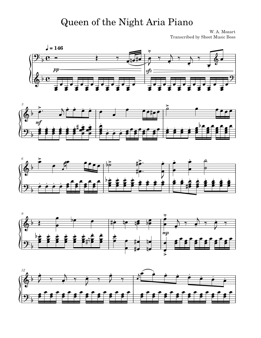 Queen Of The Night Aria – Wolfgang Amadeus Mozart Sheet Music for Piano ...