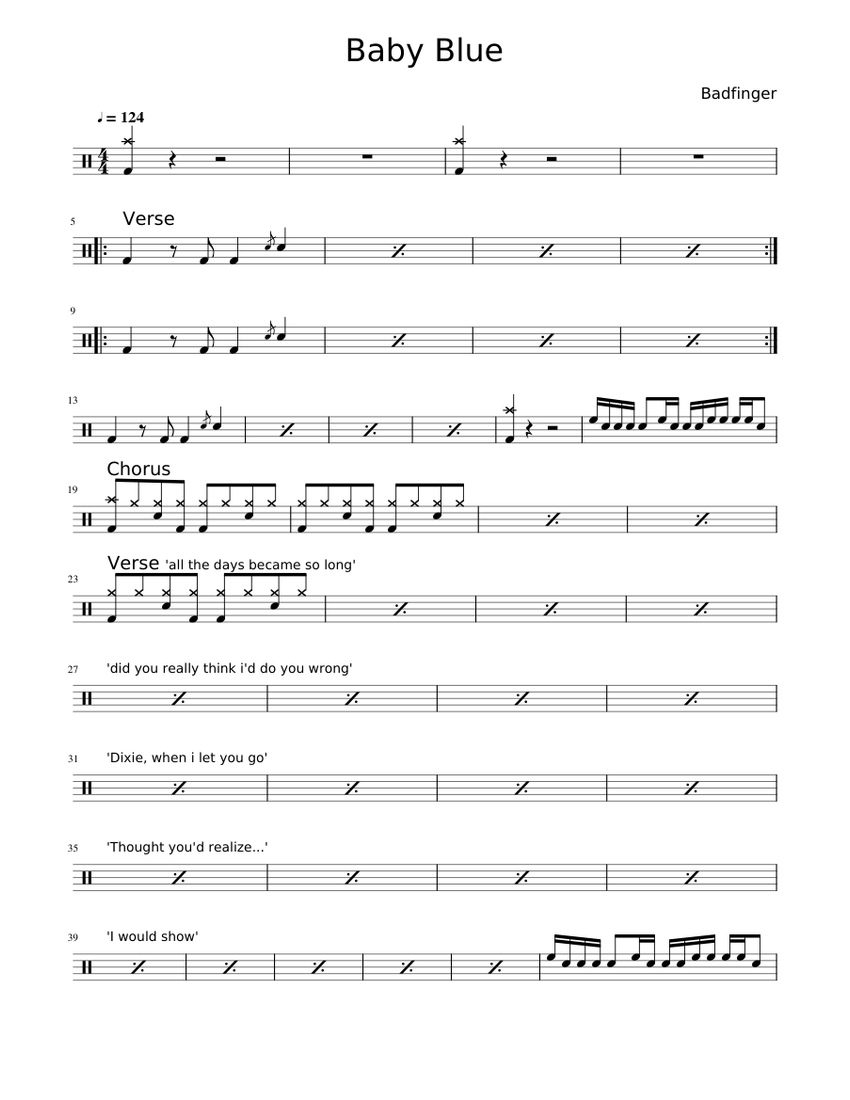 Baby Blue - Badfinger Sheet music for Drum group (Solo) | Musescore.com