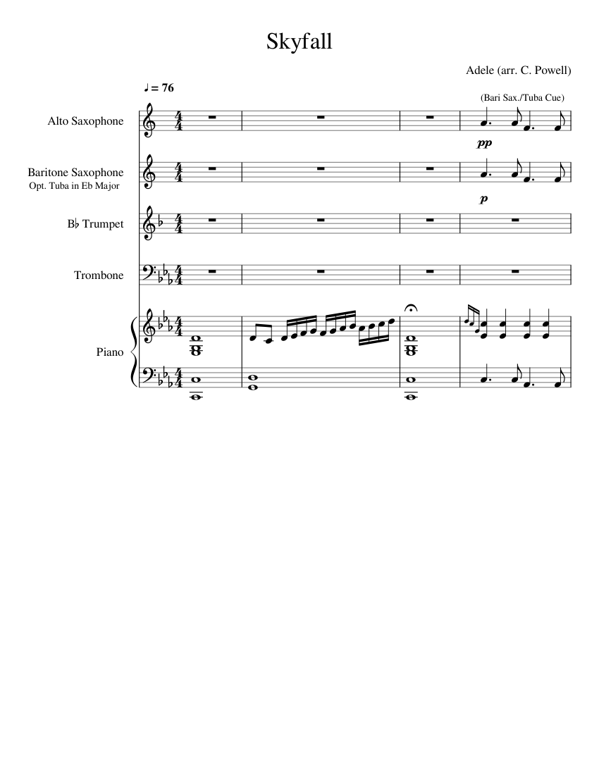 (WIP) Skyfall - Quintet Arrangement Sheet music for Piano, Trombone ...