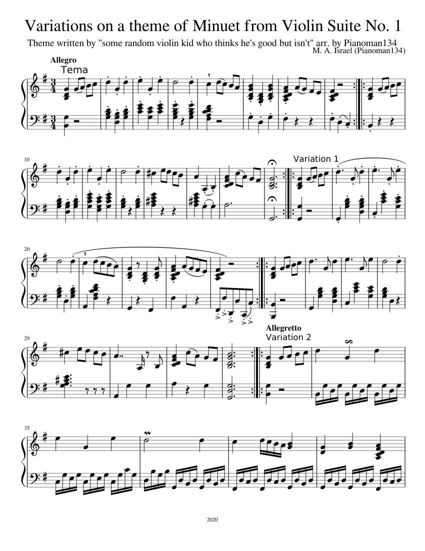 Variations_on_a_theme_of_Minuet_from_Violin_Suite_No._1 Sheet music for ...