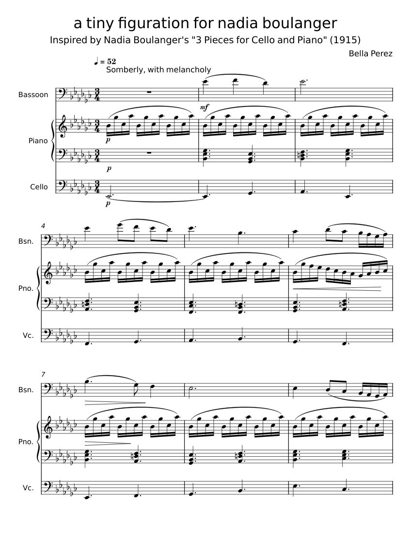 a tiny figuration for nadia boulanger Sheet music for Piano, Bassoon ...